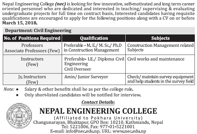 Nepal Engineering College - Recent Job Vacancy Nepal - Professor ...